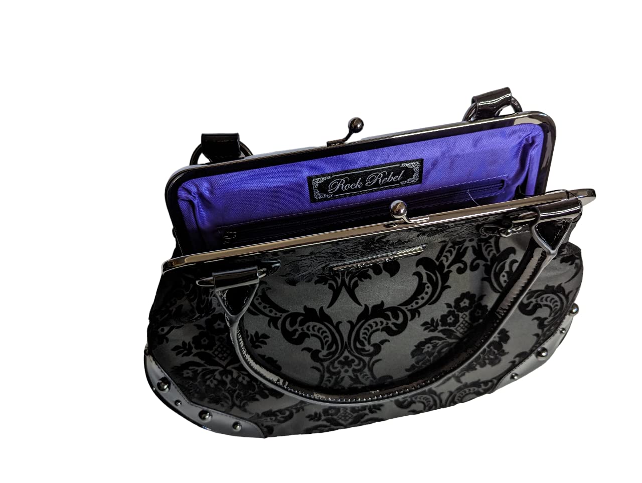 Rock Rebel Mistress Black on Black Victorian Damask Retro Kisslock Purse