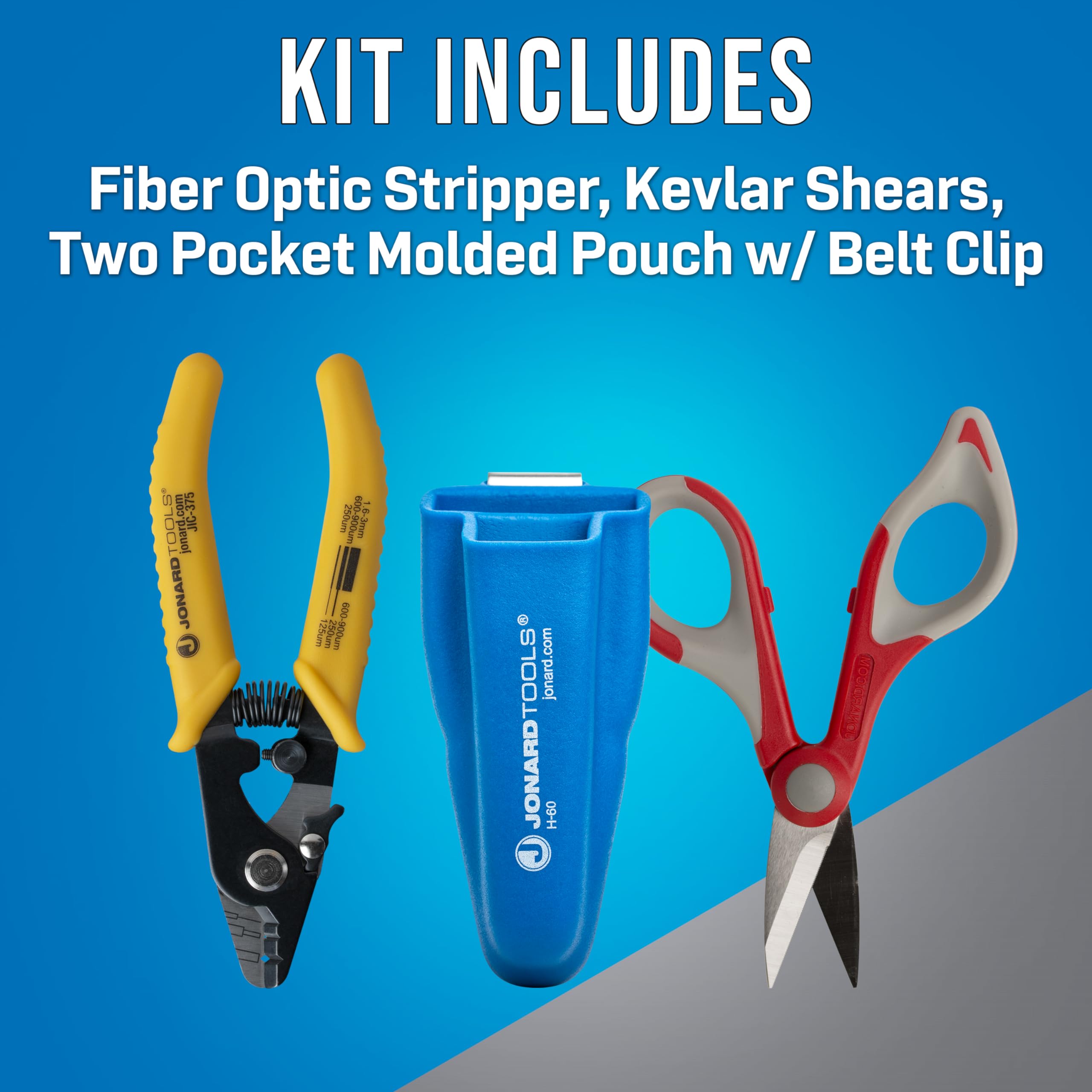 Jonard Tools TK-350 Fiber Optic Stripper & Kevlar Shears Kit โ Featuring Molded Pouch to Securely Hold 3 Hole Fiber Stripper and Kevlar Cutting Shears โ Ideal for Fiber Technicians