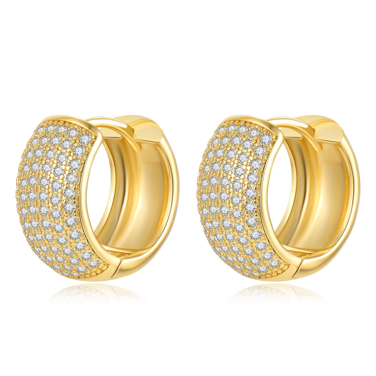 Gold Plated Hoop Bling Earrings For Women,Small Dainty Huggie Hypoallergenic Earrings With Cubic Zircon
