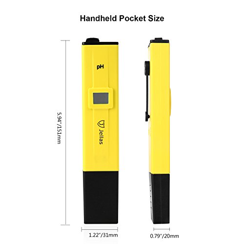 Jellas Pocket Size pH Meter Digital Water Quality Tester for Household Drinking Water, Swimming Pools, Aquariums, Hydroponics, pH Measurement for 0-14.0 pH, Β± 0.1 Accuracy, 0.1 Resolution.(Yellow)
