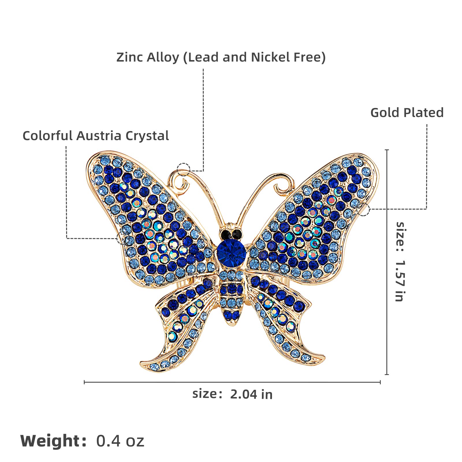Gold Plated Navy Blue Gradient Color Rhinestone Stretch Elastic Rings for Women Beautiful Gift Formal Party