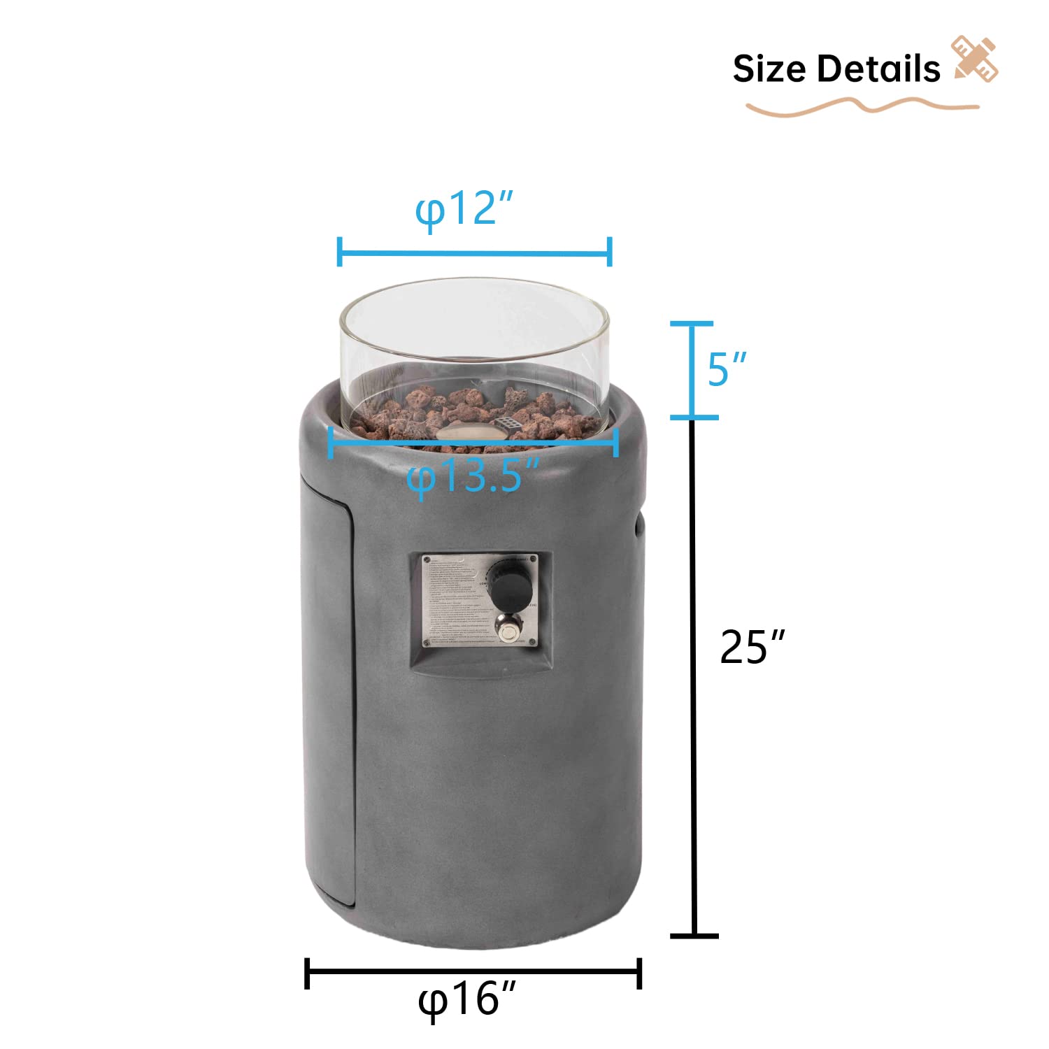 HOMPUS Propane Patio Fire Pit 40,000 BTU 16-inch Round Concrete Gas Fire Pit w Wind Guard,Lava Rocks and Rain Cover,Outside Smokless Firepit Column Outdoor Furniture for Garden,Deck,Backyard(Grey)