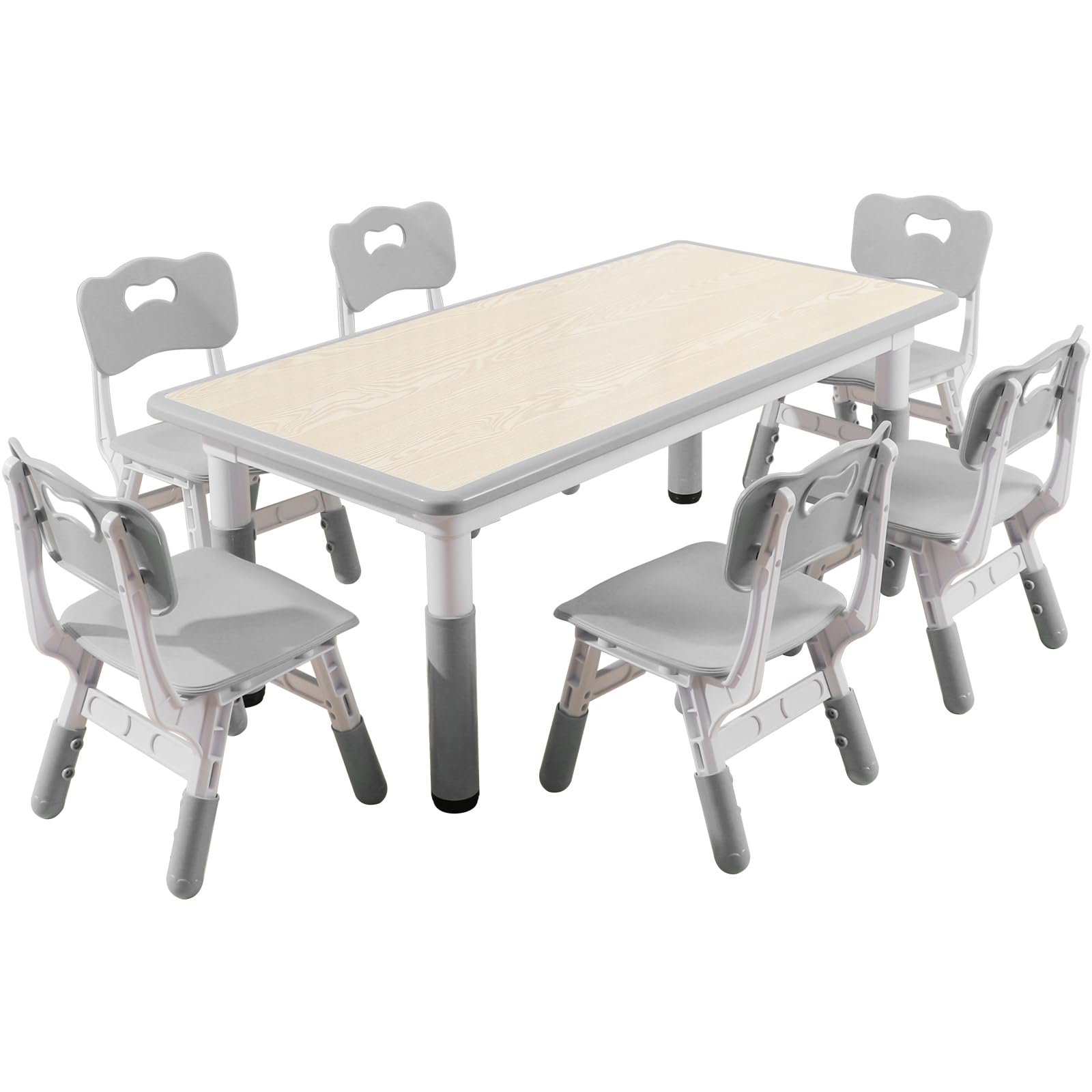 LulliSpace, Height Adjustable, Kids Set with Graffiti Desktop,Toddlers Activity Table for Daycares,Homes,Classroom,Eco-Friendly, and Stylish Design, 6 Chairs, Gray