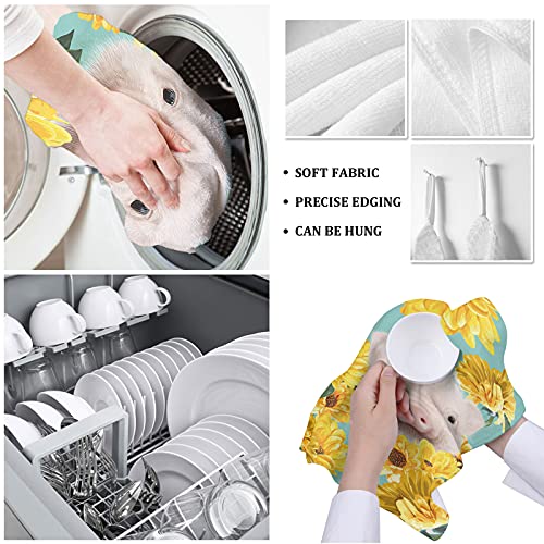 Farm Cute Pig Kitchen Towels Dish Cloth Towel Absorbent Hand Towel Cleaning Cloth,Idyllic Chrysanthemum Flower Dishcloth Quick Drying for Dishes Counter 2 Pack
