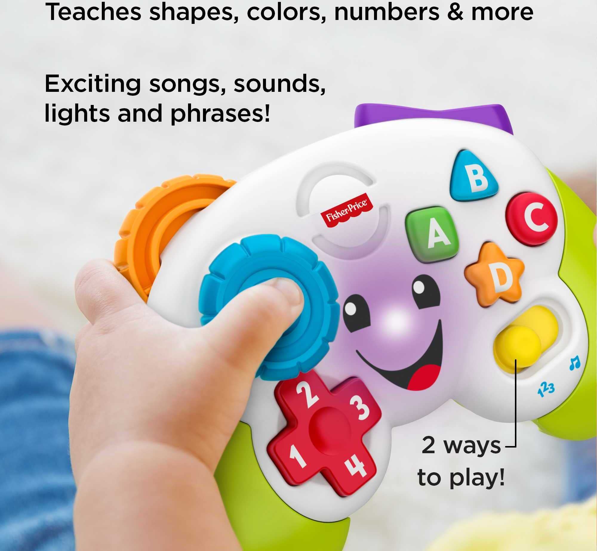 Fisher-Price Pretend Video Game Controller Baby Toy with Music Lights and Learning Songs & Laugh & Learn Stream & Learn Remote, Electronic Pretend TV Remote Toy with Lights and Educational Content