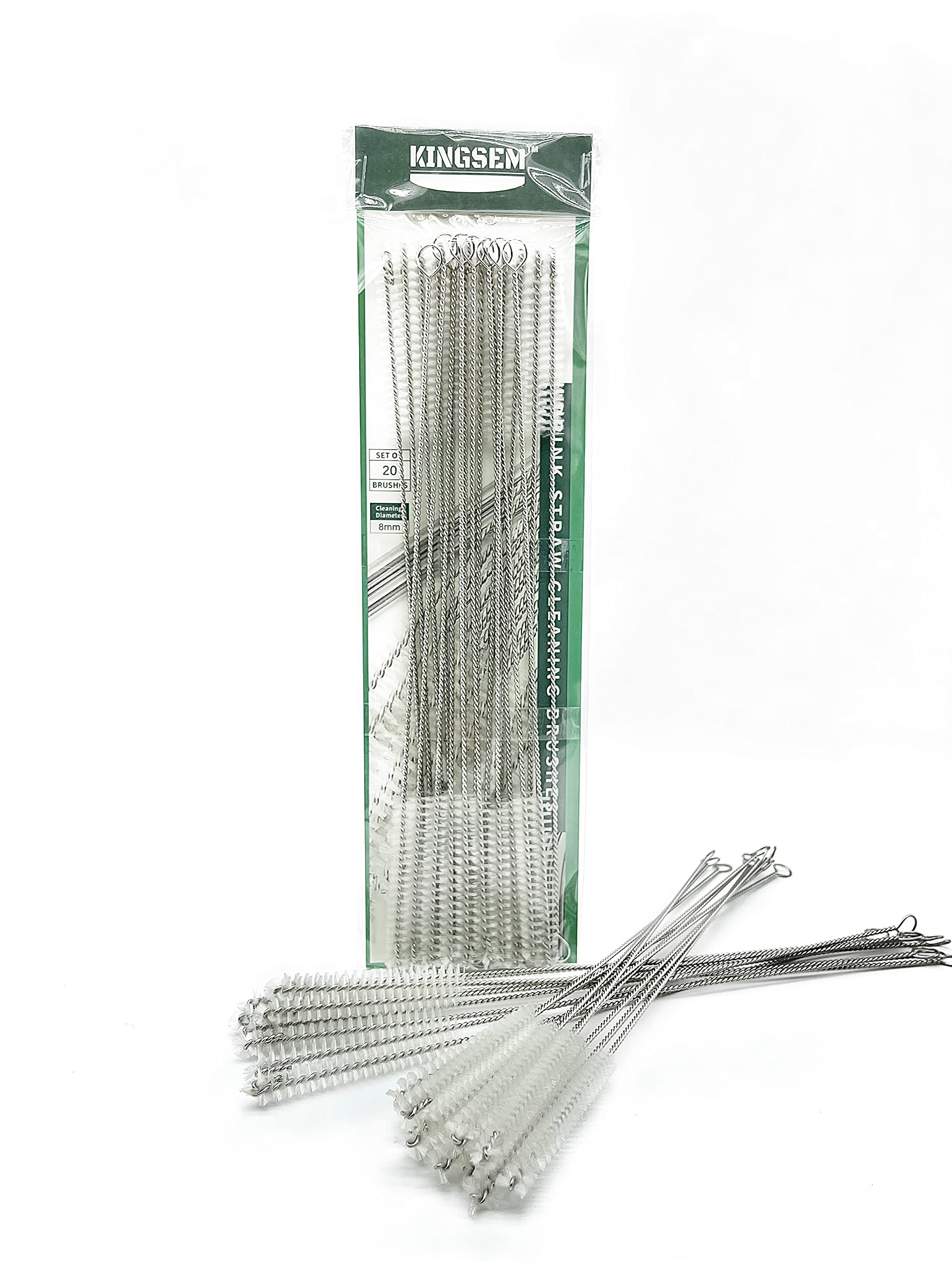 KINGSEM 20PCS Straw cleaner brush kit, straw brush of 8mm-10.6 inch for water bottle sippy cup with straw, glass straw,piper cleaning, tubes cleaning like filter and sink drain hair remover