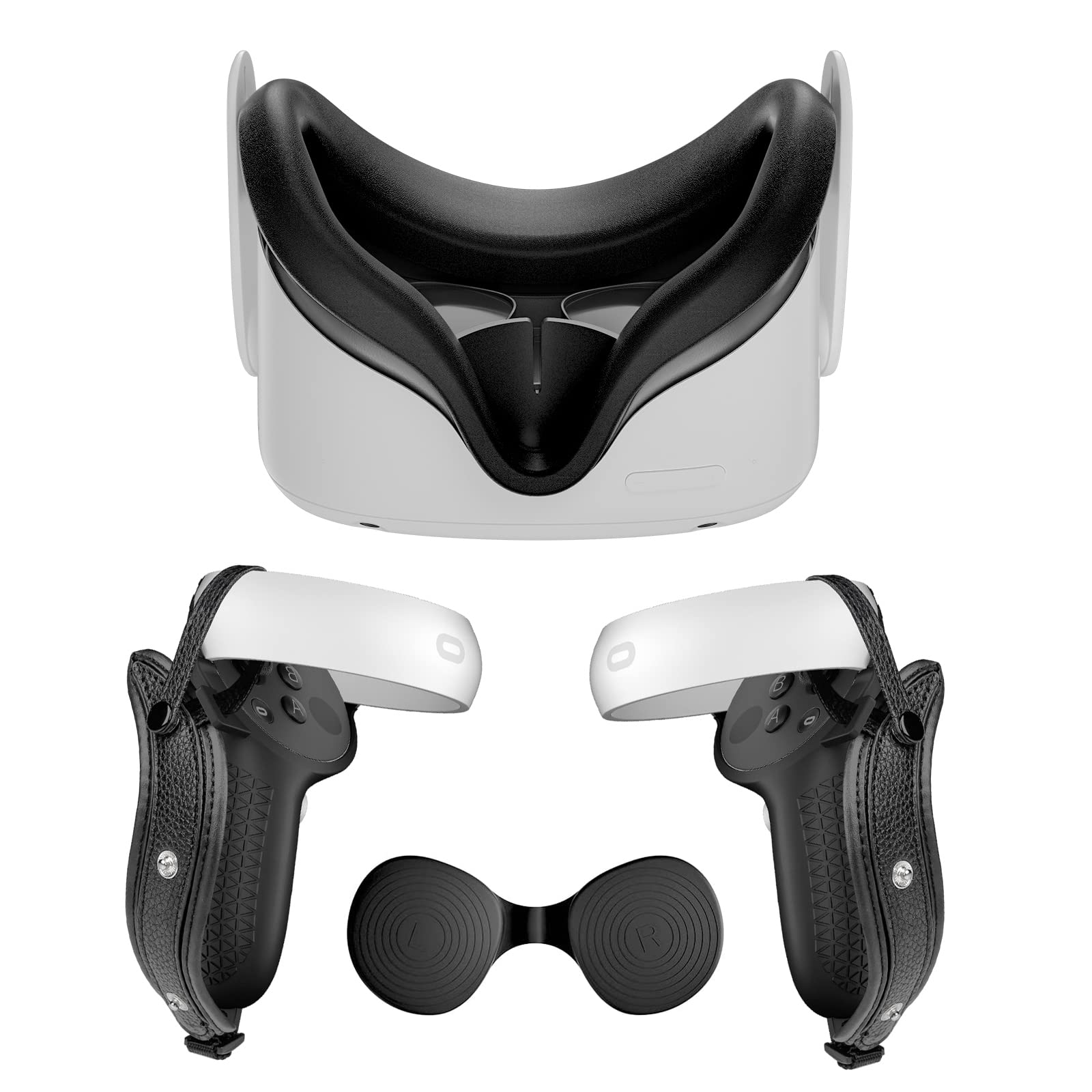 Ewalo for Oculus Quest 2 Accessories VR Silicone Case Face Cover Pad, Comfort VR Cover for Meta Quest 2 Set with Quest 2 Controller Grip Leather Cover, Protective Lens Cover, Disposable Eye Cover