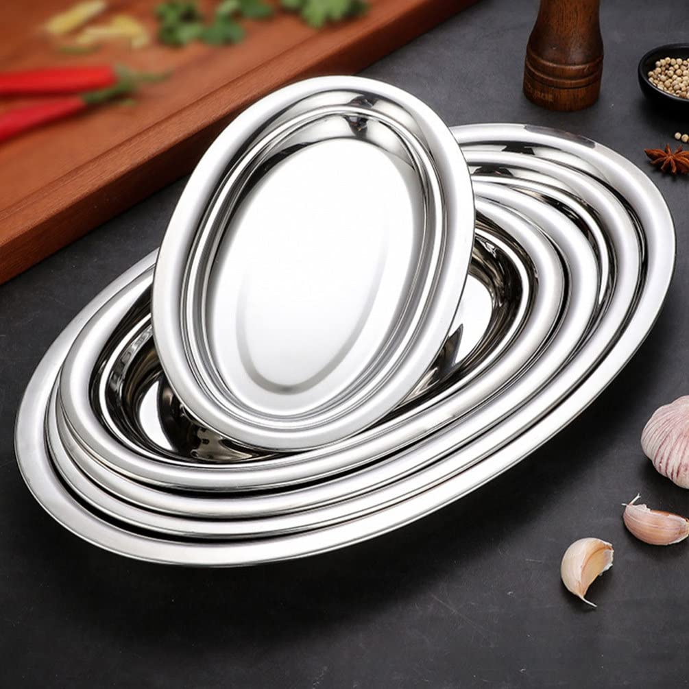 GANAZONO 2pcs Steamed Fish Plate Steel Plate Food Display Tray Metal Serving Plates and Bowls Sushi Plate Ceramic Serving Tray Fruit Serving Plate Dressing Table Disc Child Stainless Steel