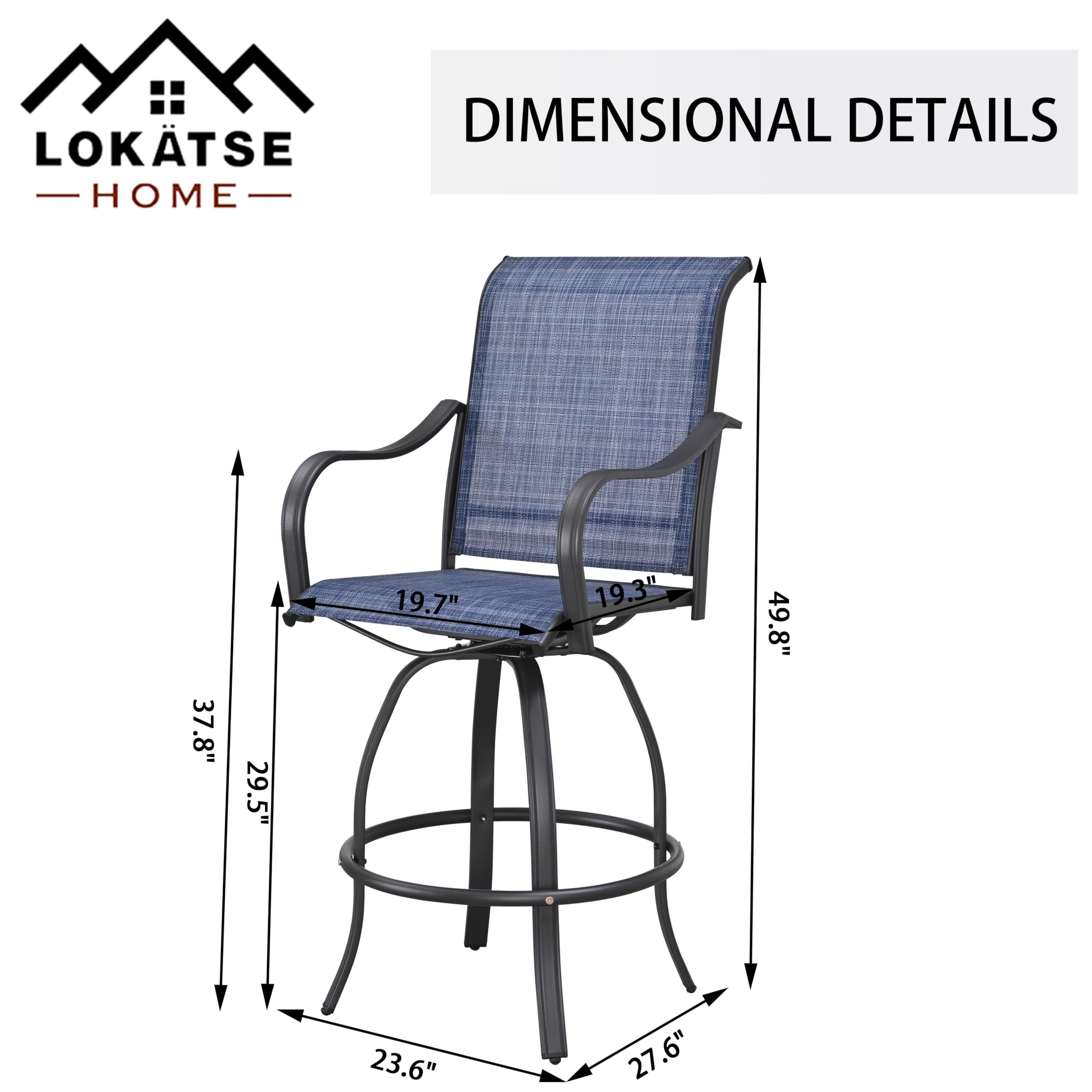 LOKATSE HOME 2 PCS Outdoor Swivel Bar Stools Height Chairs with Armrest for Backyard Deck Lawn Garden, Blue