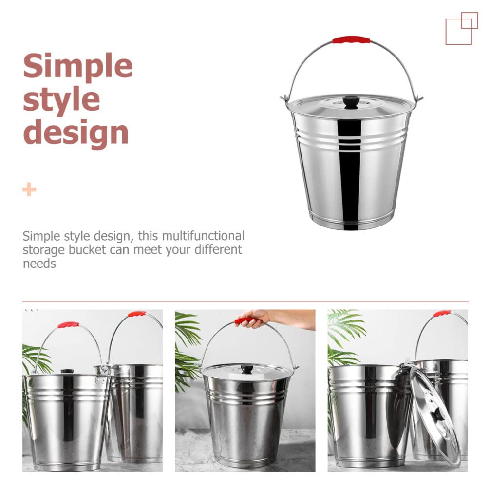 GANAZONO Ash Bucket with Lid Stainless Steel Water Pail Small Trash Can Fireplace Metal Bucket for Hearth Fire Pit Wood Burning Stove Grill Silver 8L