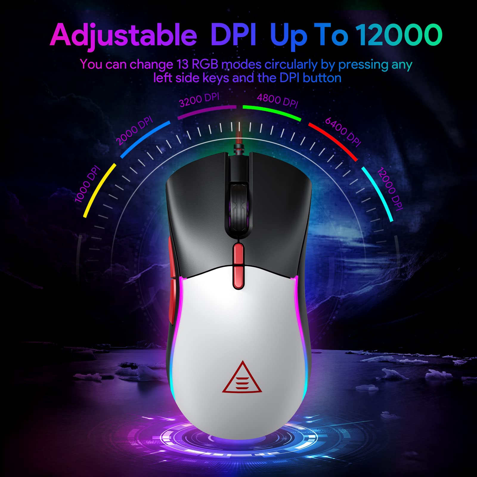 EKSA Gaming Mouse,Computer Mouse,Ergonomic Mouse, Adjustable 12000 DPI Wired Mouse for Windows/PC/Mac/Laptop Gamer