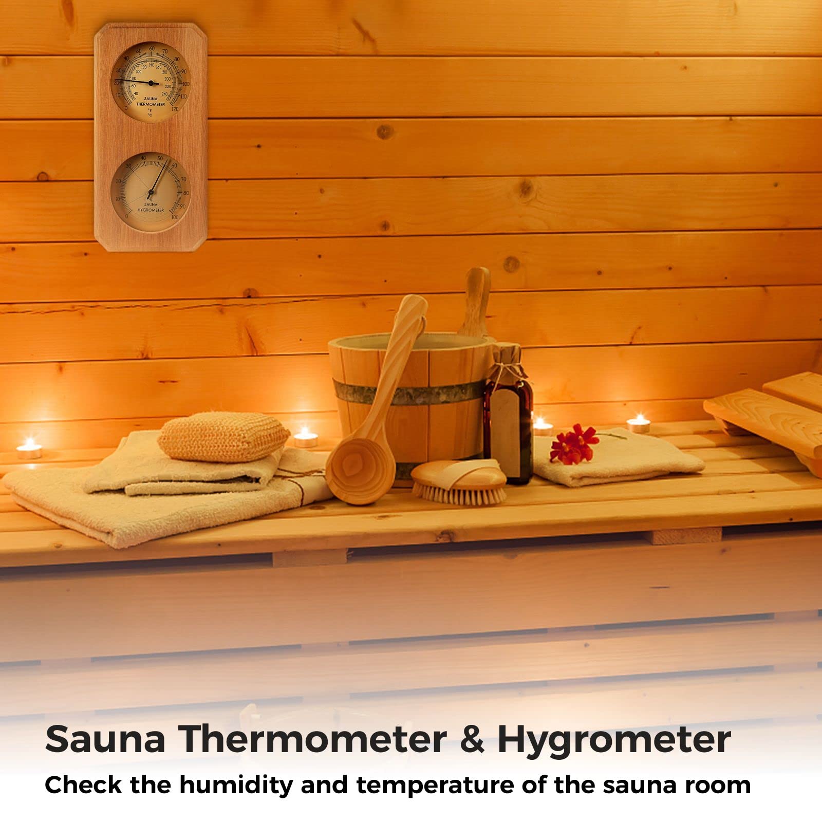 Homaisson 2 in 1 Sauna Thermometer and Hygrometer, Wooden Sauna Hygrothermograph Indoor Humidity Temperature Measurement for Sauna Room Accessories-10 x 5ββ