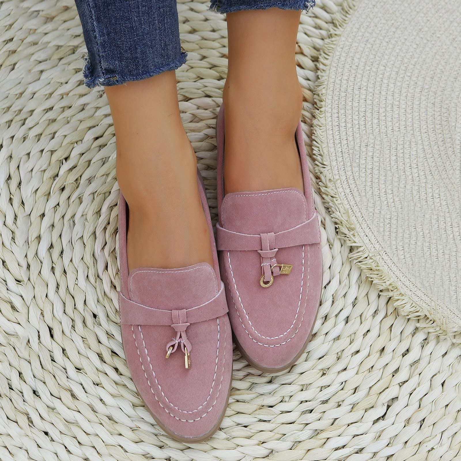 Fashion All Seasons Women Casual Shoes Flat Bottom Round Toe Soft Lightweight Solid Color Suede Comfortable Tan Water