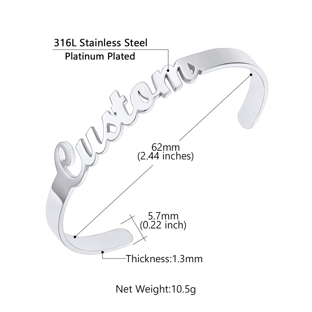 Engravable Cuff Bracelets for Women Custom Made Open Cuff Bangle Bracelet with Name Engraved Personalized Memorial Jewelry