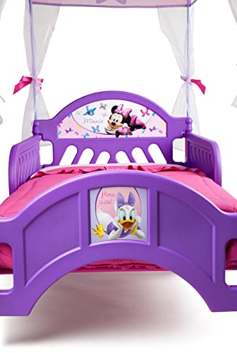 Delta Children Canopy Toddler Bed, Minnie Mouse Twinkle Galaxy Dual Sided Recycled Fiber Core Crib and Toddler Mattress (Bundle)