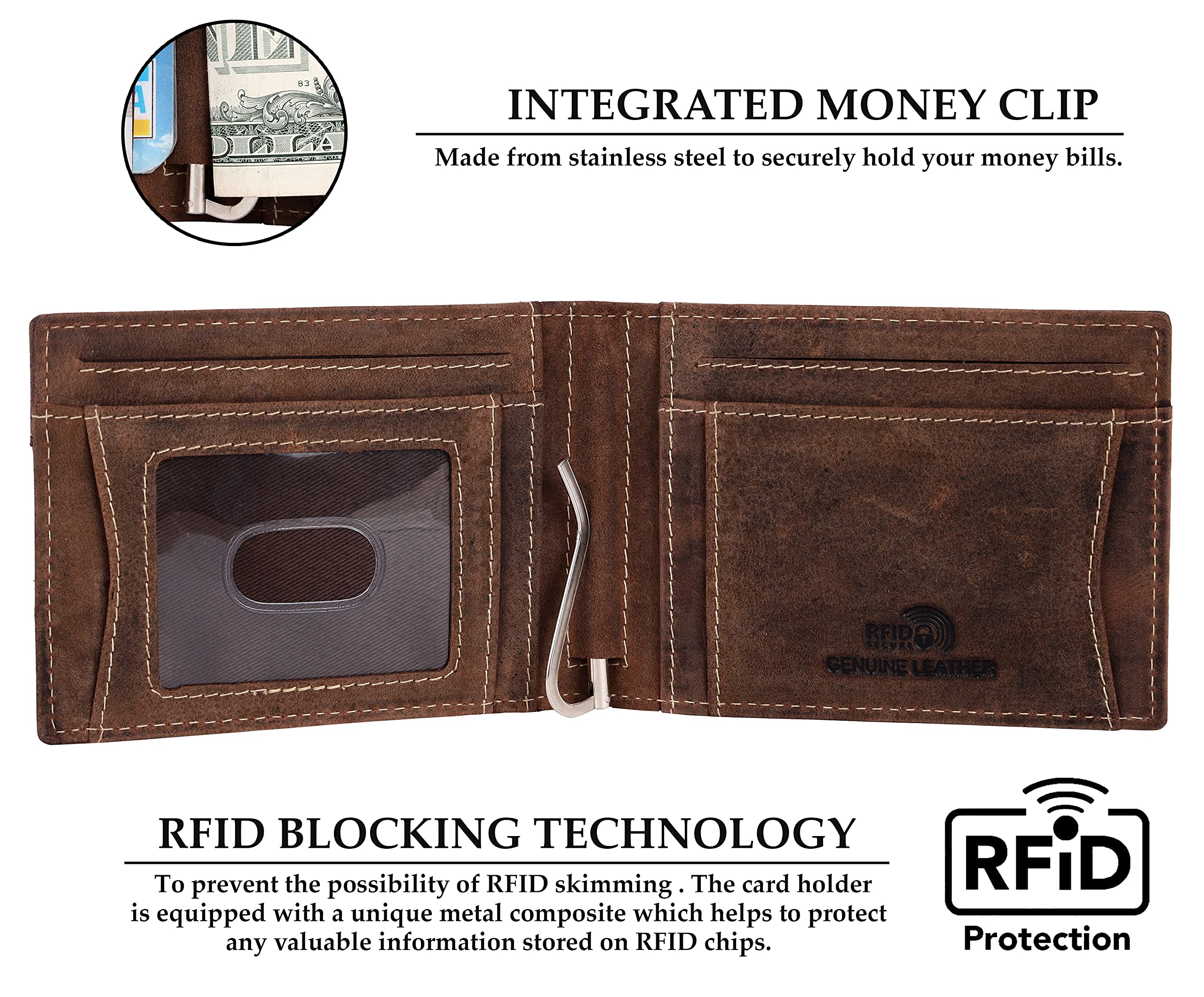 EL TORETTO Wallet for Men Slim Larger Capacity with 12 Slots RFID Blocking Men's Wallet Minimalist Front Pocket Bifold Leather with ID Window and Gift Box (Tan Hunter)