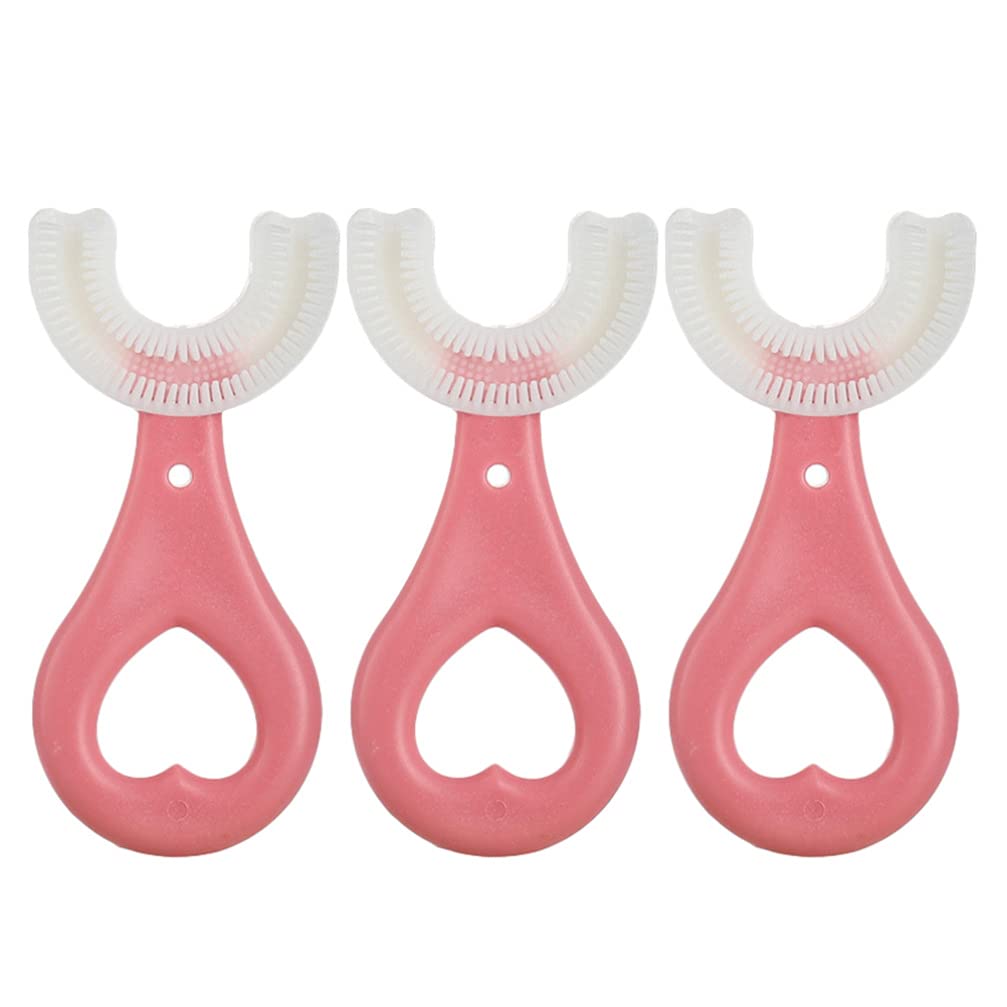 FARUTA 3Pcs U- Shape Toothbrush, Silicone Toothbrush for Toddlers, Manual Toothbrush Oral Cleaning Brushes, Pink (Color : Pink)