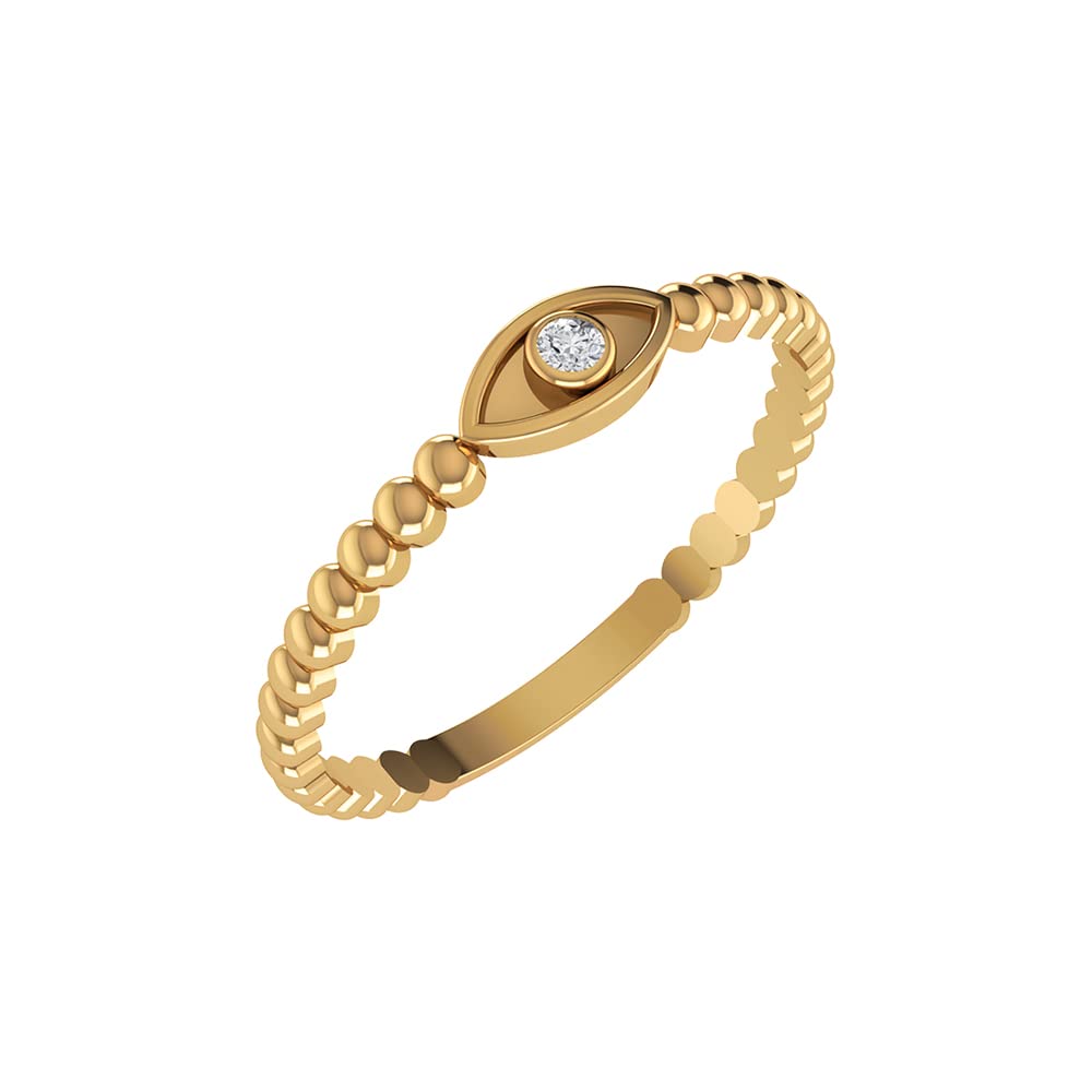 Golden Gazelle Beaded Evil Eye Ring For Women in 10K Solid Gold & Natural Diamonds (G-H Color, Si, Clarity, 0.02Ct)