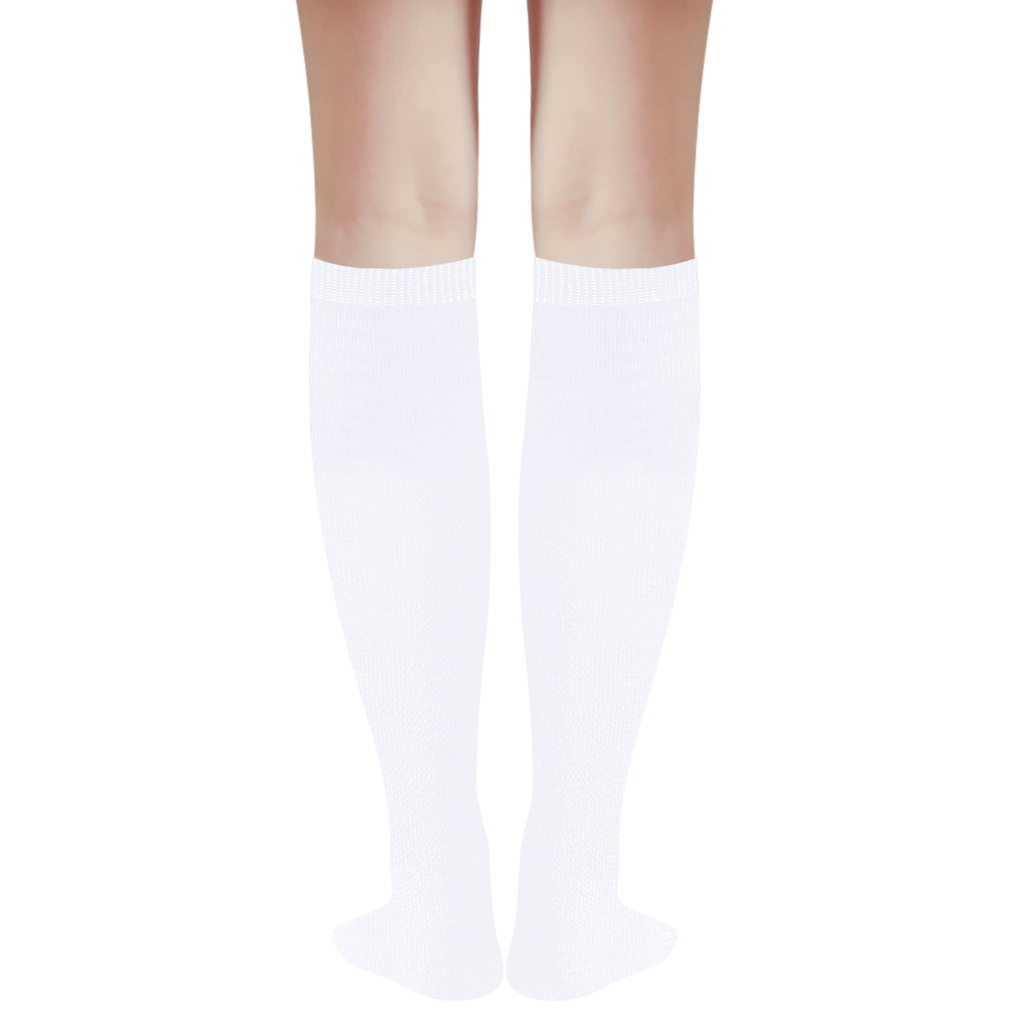DOOVID Casual Knee High Socks for Women Tube Socks Elasticity Athletic Socks Thin Stripe Knee High Stockings White One Size