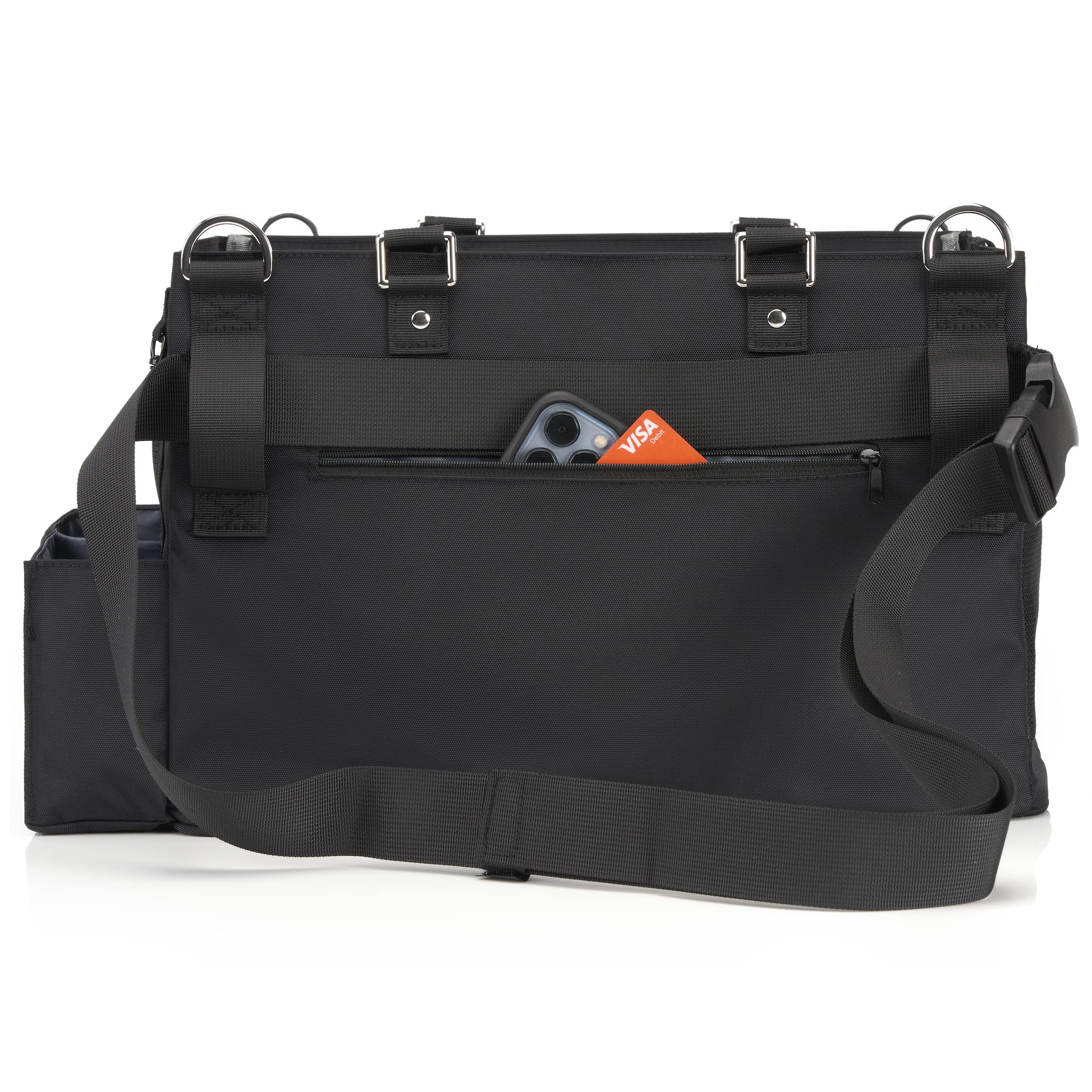 FifthStart Wearable Cleaning Caddy, A Cleaning Supplies Organizer With 4 Corner Shoulder Strap & Removable Waist Strap. Professional Cleaning Caddy Organizer With Handle: (Black, X-Large)