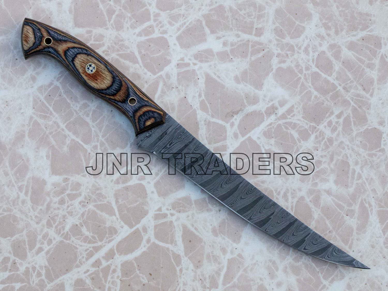 JNR Traders Damascus Boning Knife for Meat Cutting 13" Handmade Fillet Knife Thin Sharp Chef Kitchen Knife with Leather sheath Wood Handle vk3731