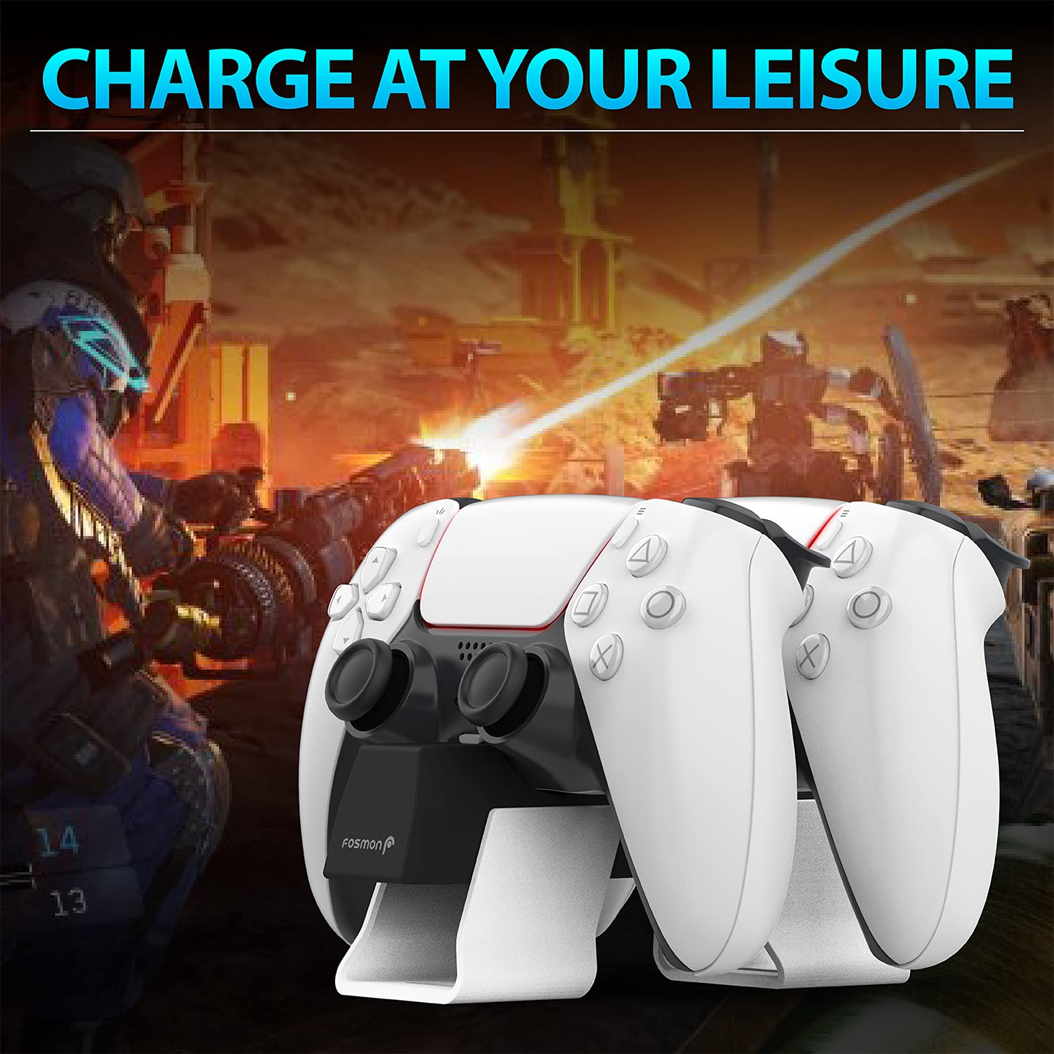 Fosmon Dual Charging Station for PS5 DualSense Wireless Controllers - Black/White