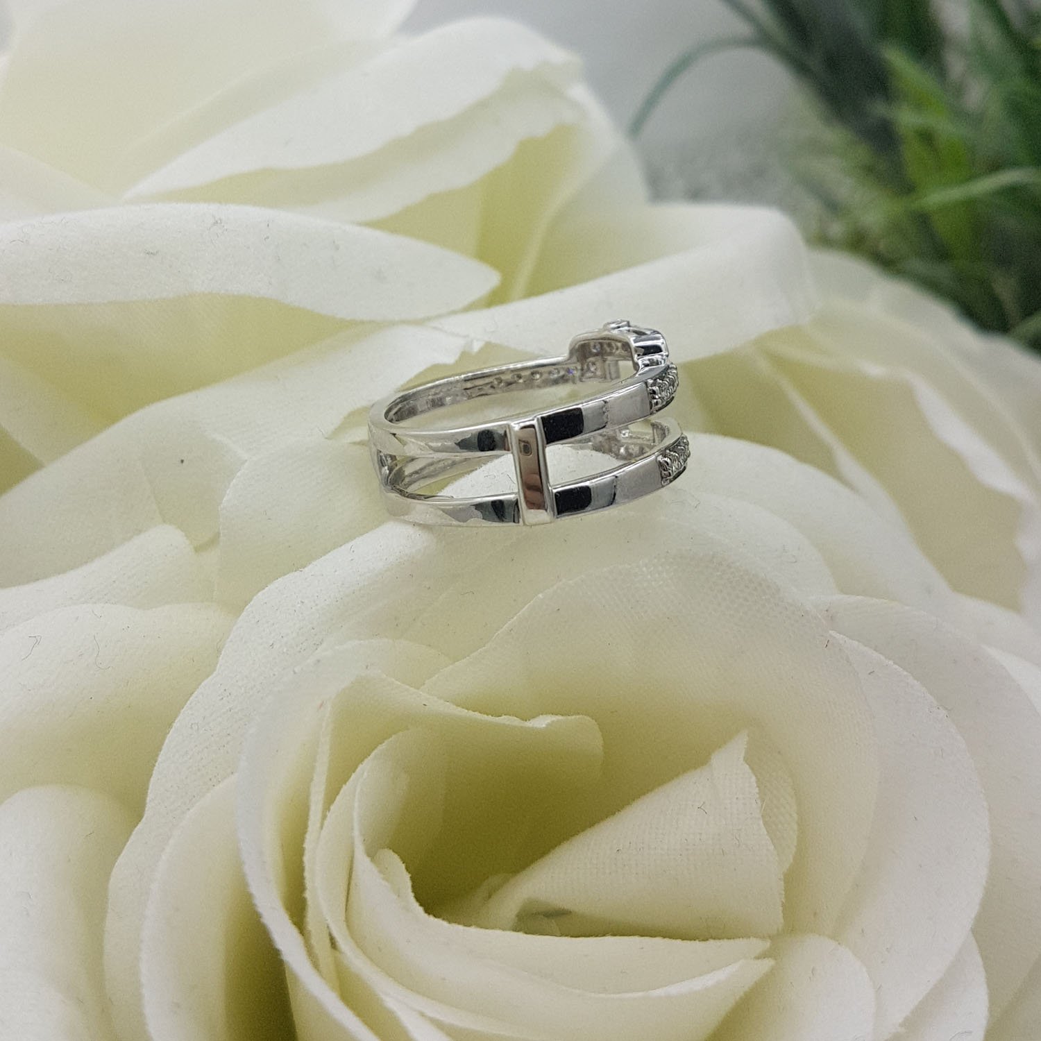 Dazzlingrock Collection 0.50 Carat (ctw) Round White Diamond Ladies Anniversary Wedding Enhancer Guard Double Band 1/2 CT, 14K White Gold, Size 6