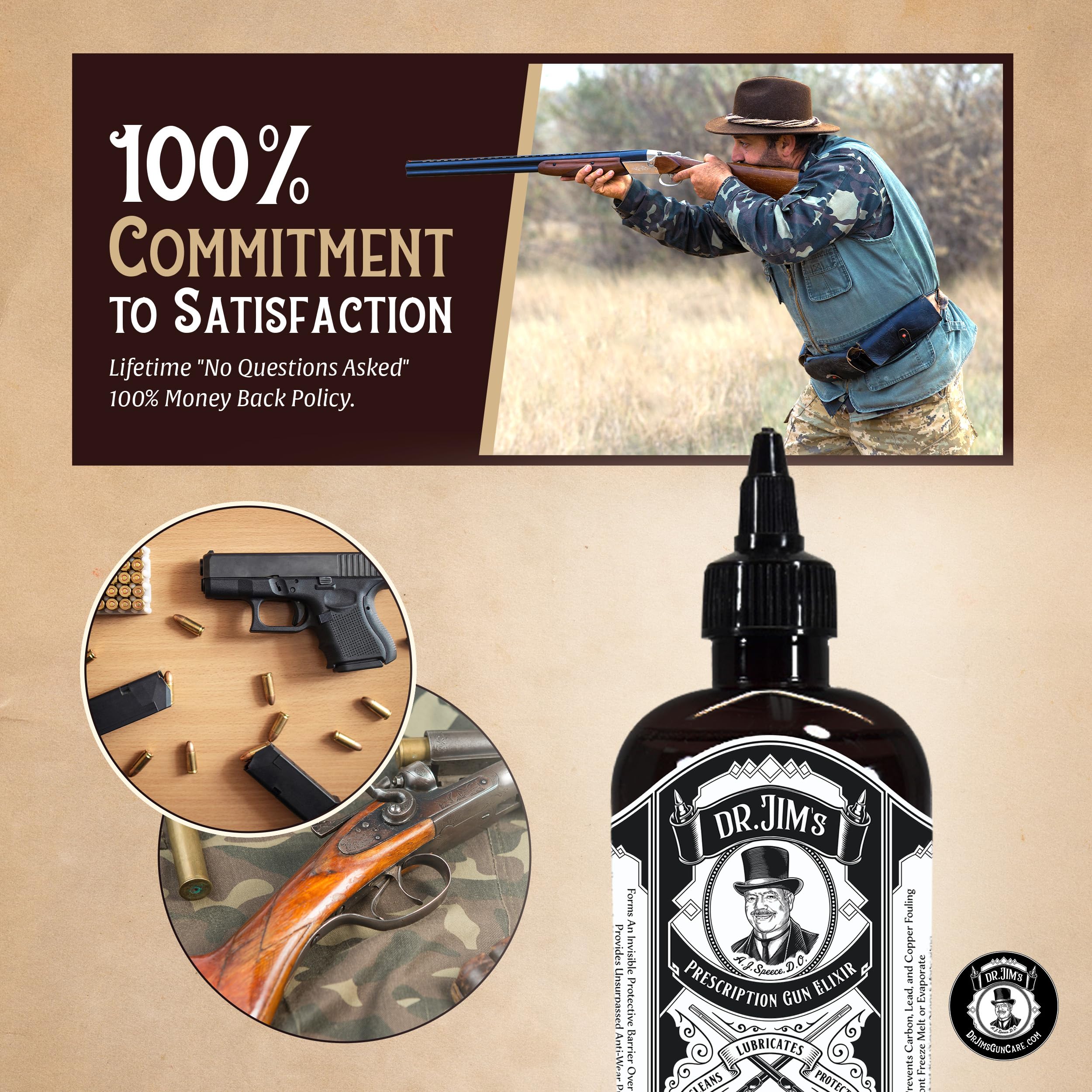 Dr. Jim's Prescription Gun Cleaner Lubricant and Protectant. Targets Carbon, Metals & Residue While Creating a Protective Barrier in and Outside of Your Gun. Made in USA