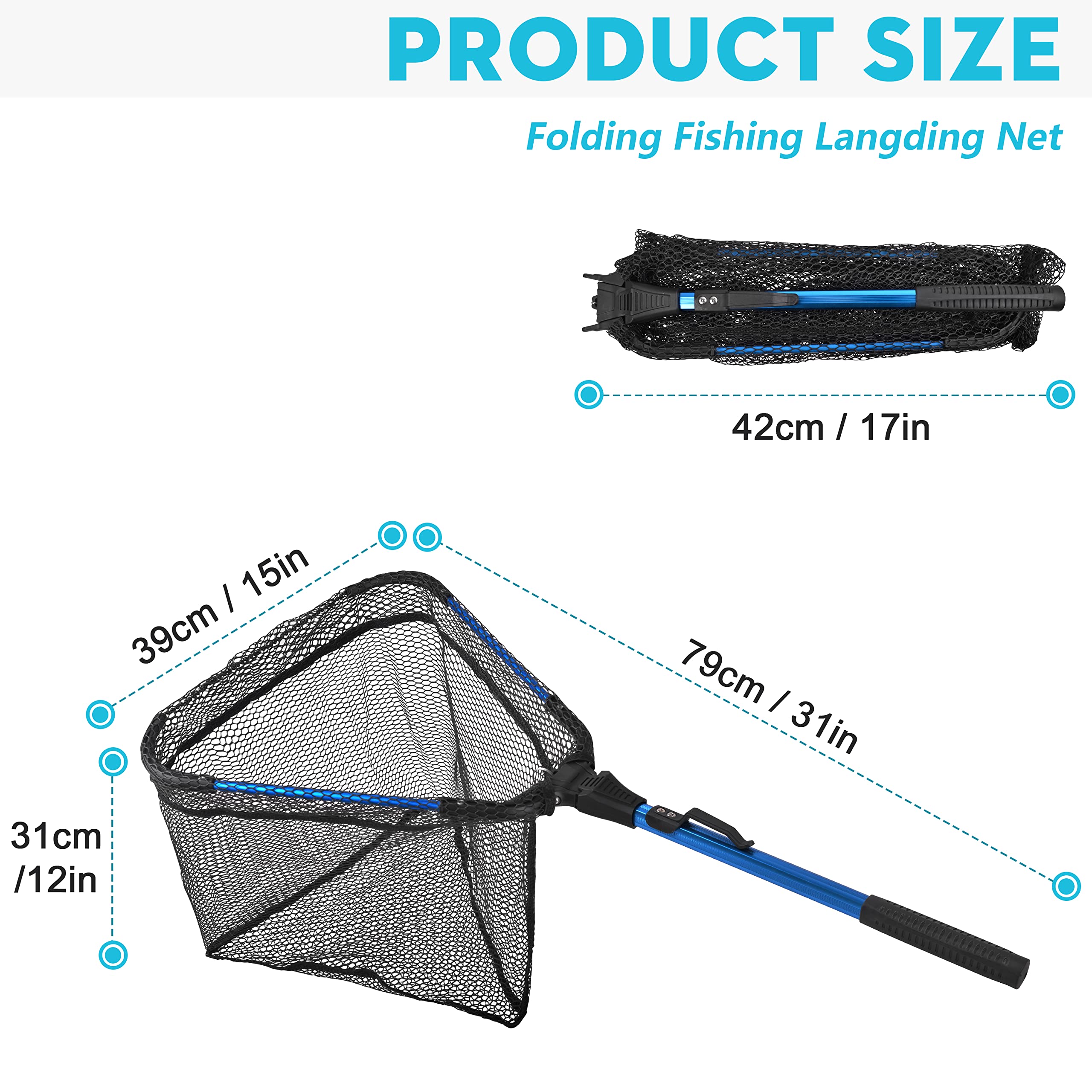 Fishing Landing Net Collapsible Fishing Nets Floating Fish Landing Net with Nylon Mesh Extendable Handle Safe Fish Net for Saltwater Freshwater Kids Men Women