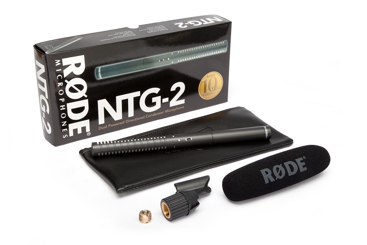 Rode NTG-2 Dual Powered Condenser Mic Bundle with Cable, Handheld Boom Pole Deadcat
