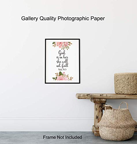 God is Within Her She Will Not Fall - Psalm 46 - Positive Quotes Inspirational Christian Wall Decor - Motivational Bible Verse Wall Art - Scripture Decor - Uplifting Gift for Religious Women, Girls