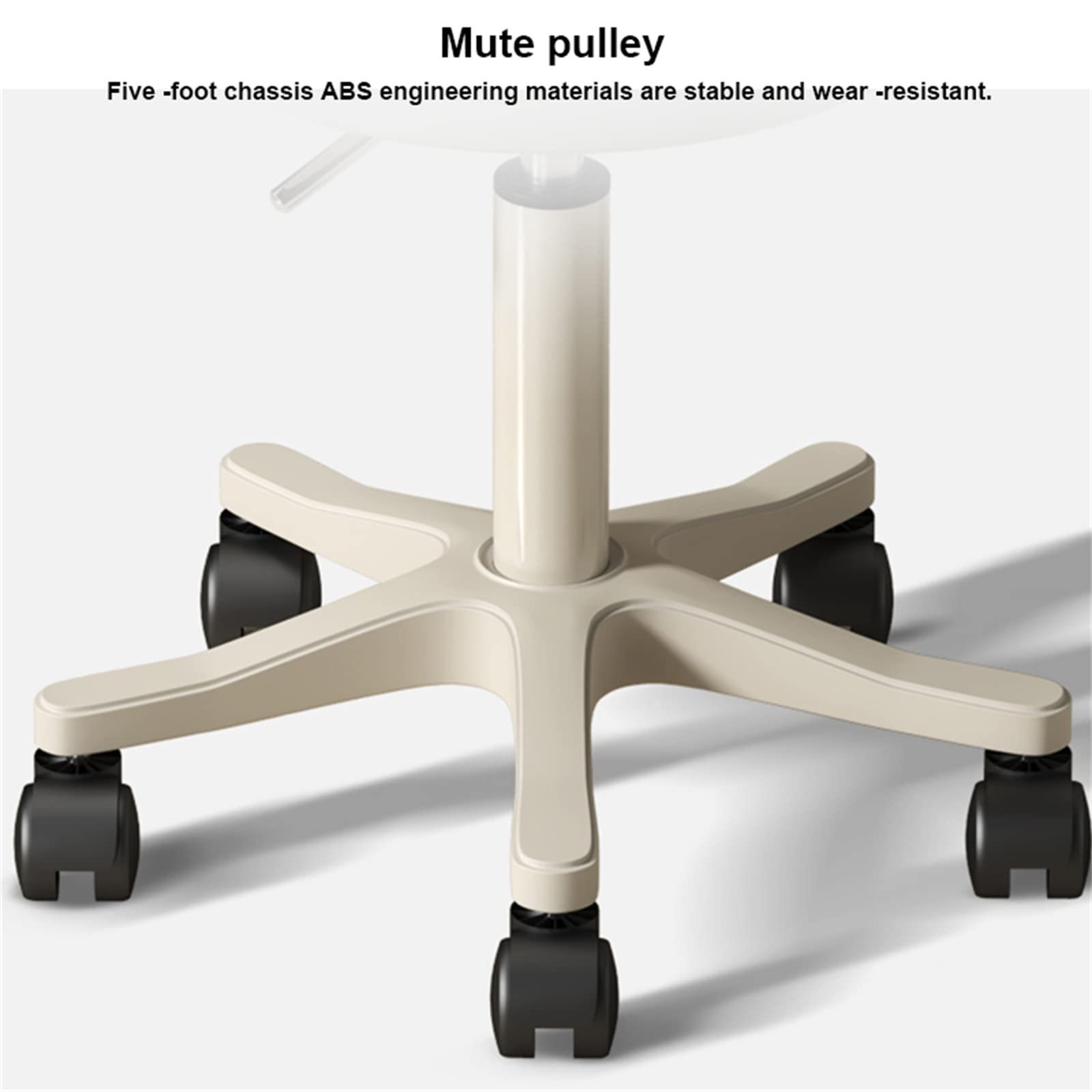JHKZUDG Round Rolling Stool with Wheels,PU Leather Height Adjustable Salon Stool,360° Swivel Work Office Massage Stool, for Spa/Salon/Tattoo Work,Light Gray