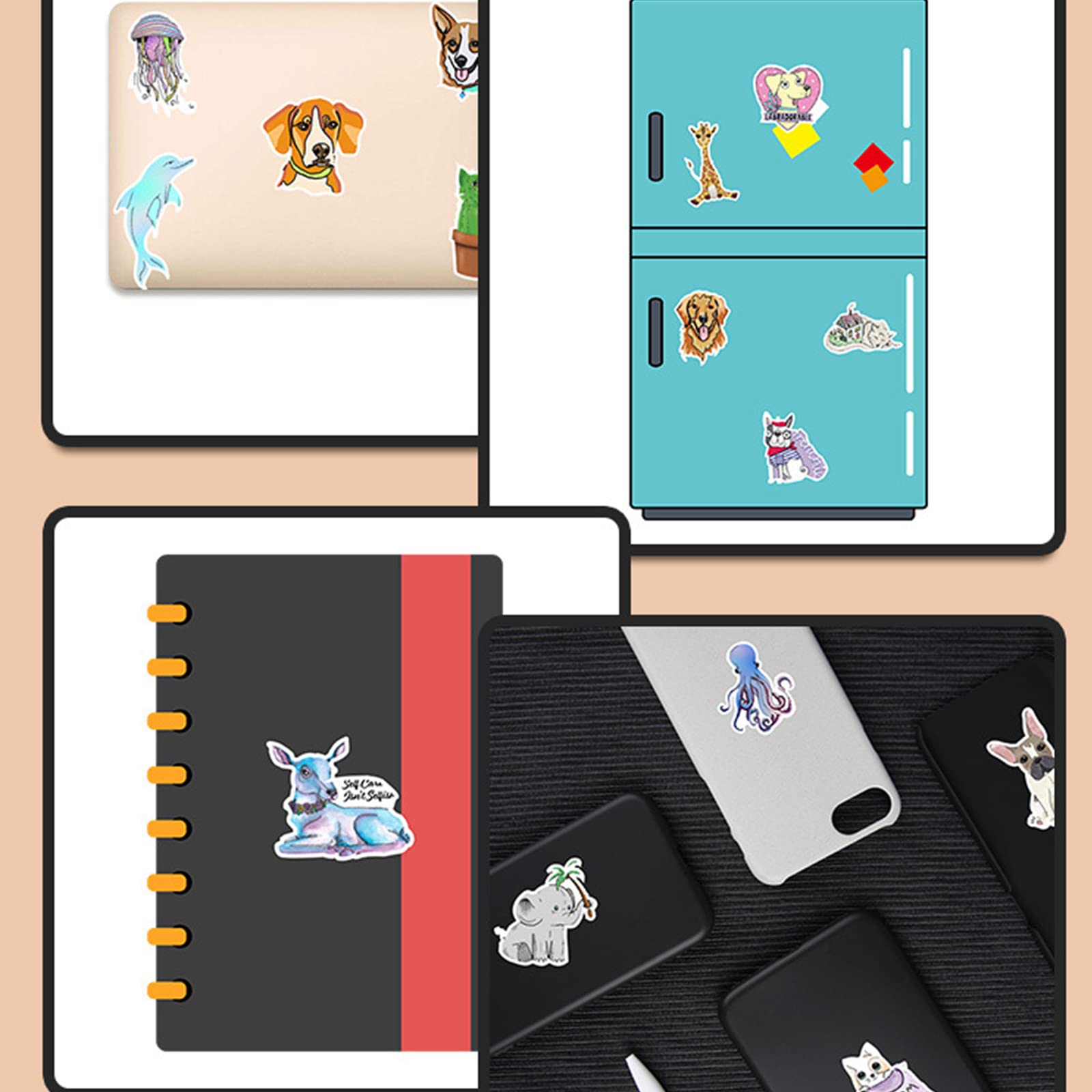 FUYIOCN 50 Pack Cute Animal Stickers for Water Bottle Notebook Camping, Animal Stickers Theme Non-Repeating Vinyl Holiday Party Stickers