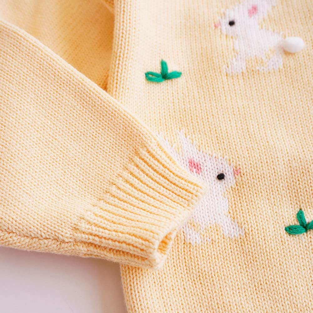 Rolanko Toddler Girls' Sweater Long Sleeve Open Front Button Down Knit Cardigan Kids Top Clothes 1-6 Years (Yellow, 3-4 Years)