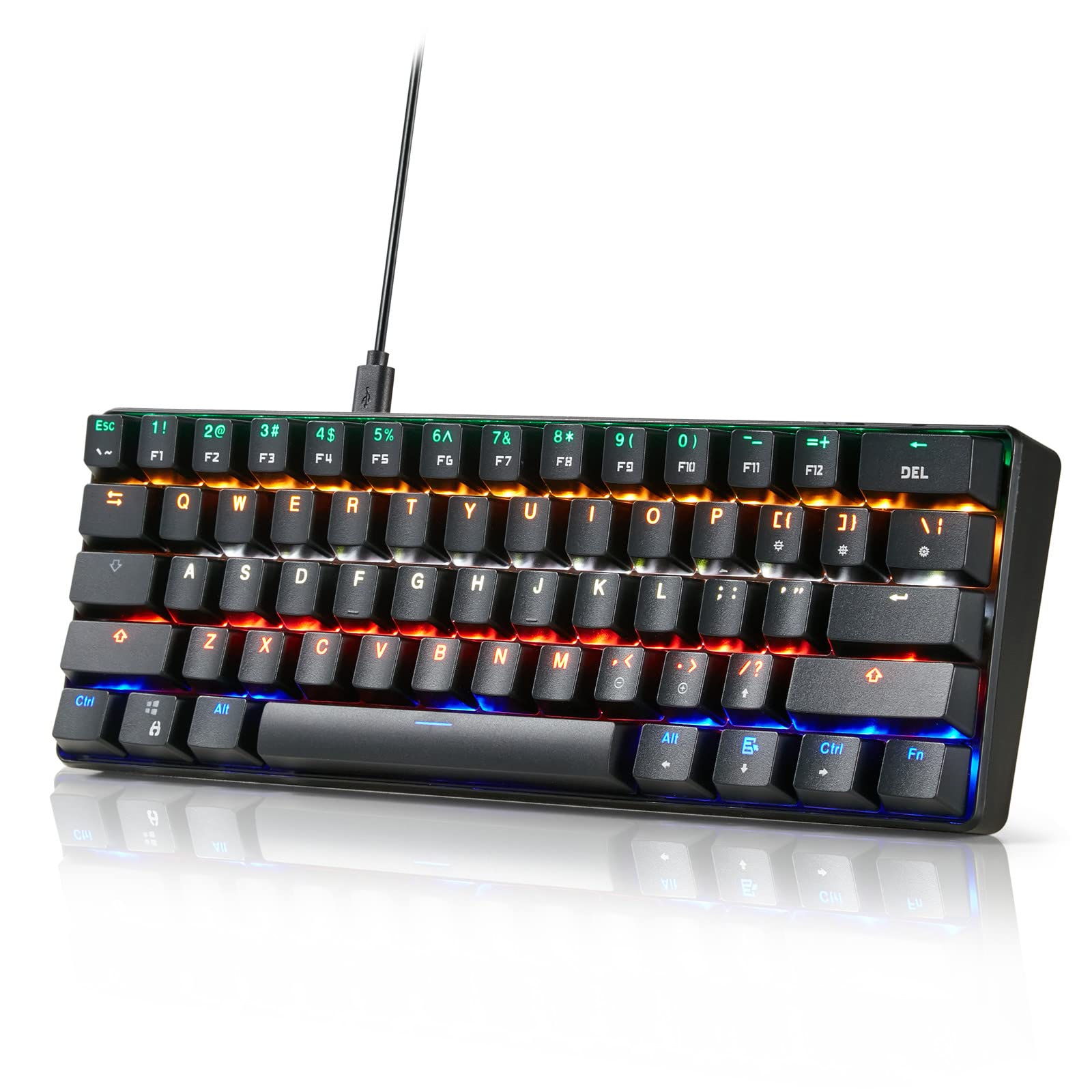 JIDOHUN KB-115 Wired Mechanical Keyboard, 61 Keys RGB Hot Swappable Blue Switch Gaming Keyboard with Software for Windows Vista,WIN7/8/10,Mac OS X Later,Linux,Chrome OS