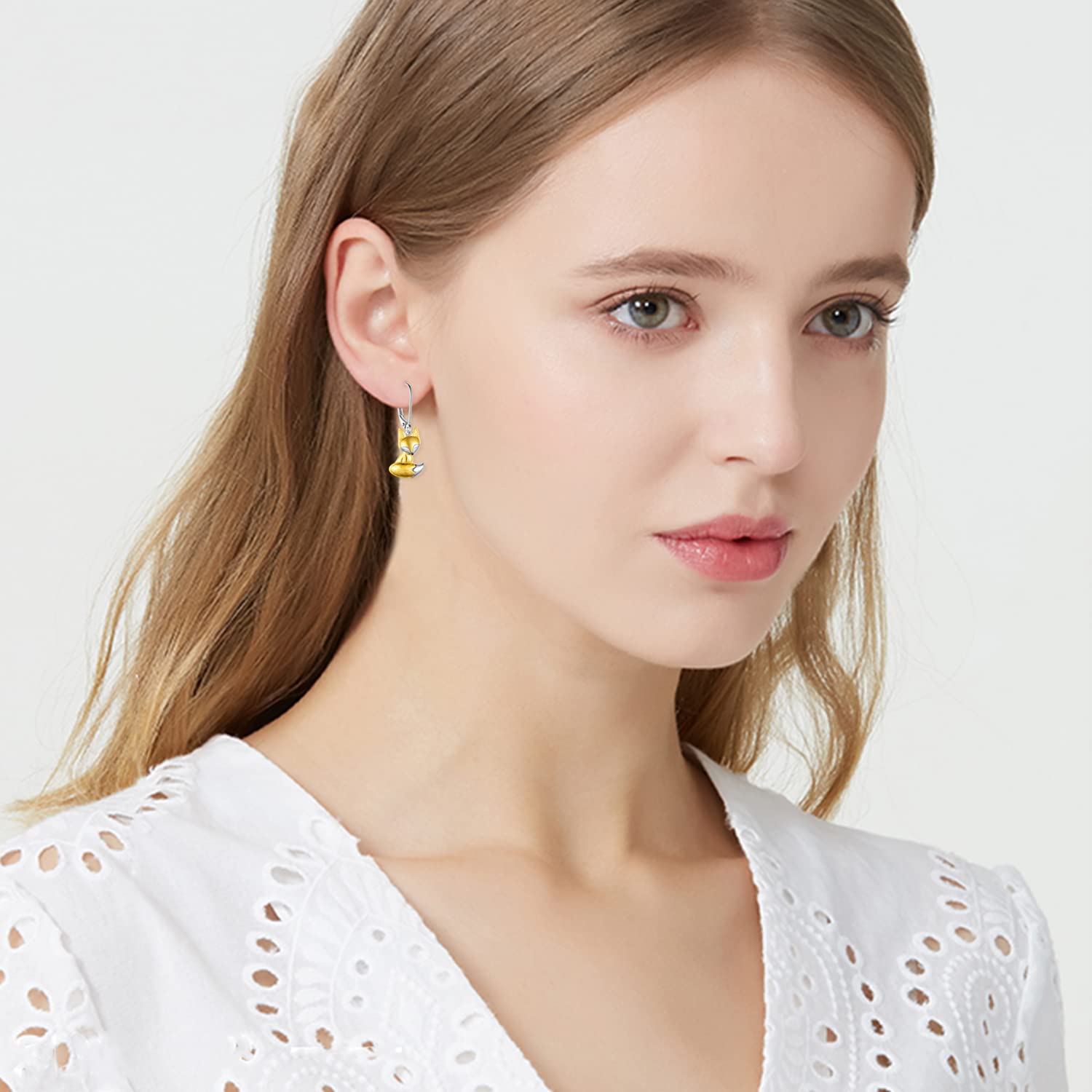 Fox Earrings 925 Sterling Silver Fox Leverback Earrings Cute Animal Dangle Drop Earrings Jewelry Gift for Women