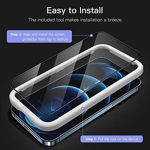 JETech Full Coverage Screen Protector for iPhone 12/12 Pro 6.1-Inch, Black Edge Tempered Glass Film with Easy Installation Tool, Case-Friendly, HD Clear, 3-Pack