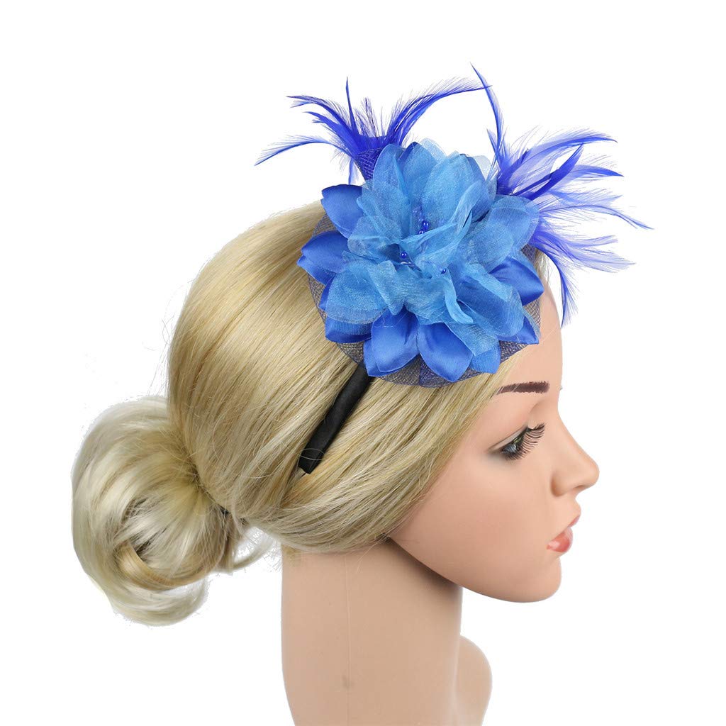 Fascinators Wedding Ball Hat for Headband Flower Cocktail Womens Headband Working Accessories (Blue, One Size), 1.0 Count
