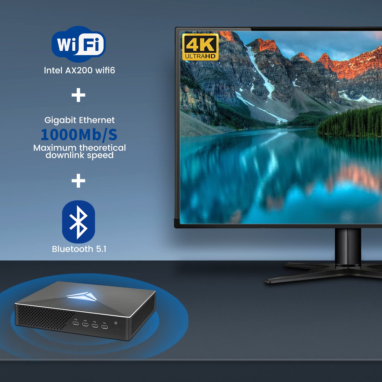 Kinupute Mini Computers, Desktop PC Core i9-9900KF 3.6-5.0GHz, Windows 11 Pro, 64G DDR4| 1T NVME SSD, GeForce RTX2060 6G, 4K/8K@60Hz, HDMI/DP/DVI Port, USB-C, BT5.1/WiFi6 for Gaming/Office/Design