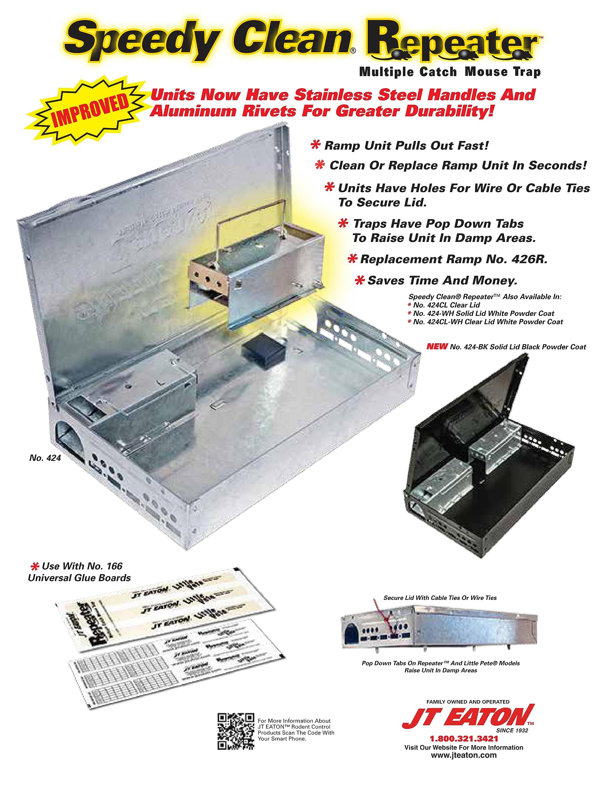 J T Eaton 427CL Speedy Clean Little Pete Extra Narrow Multi Catch Mouse Trap with Clear Inspection Window and Quick Ramp Compatible, Metal
