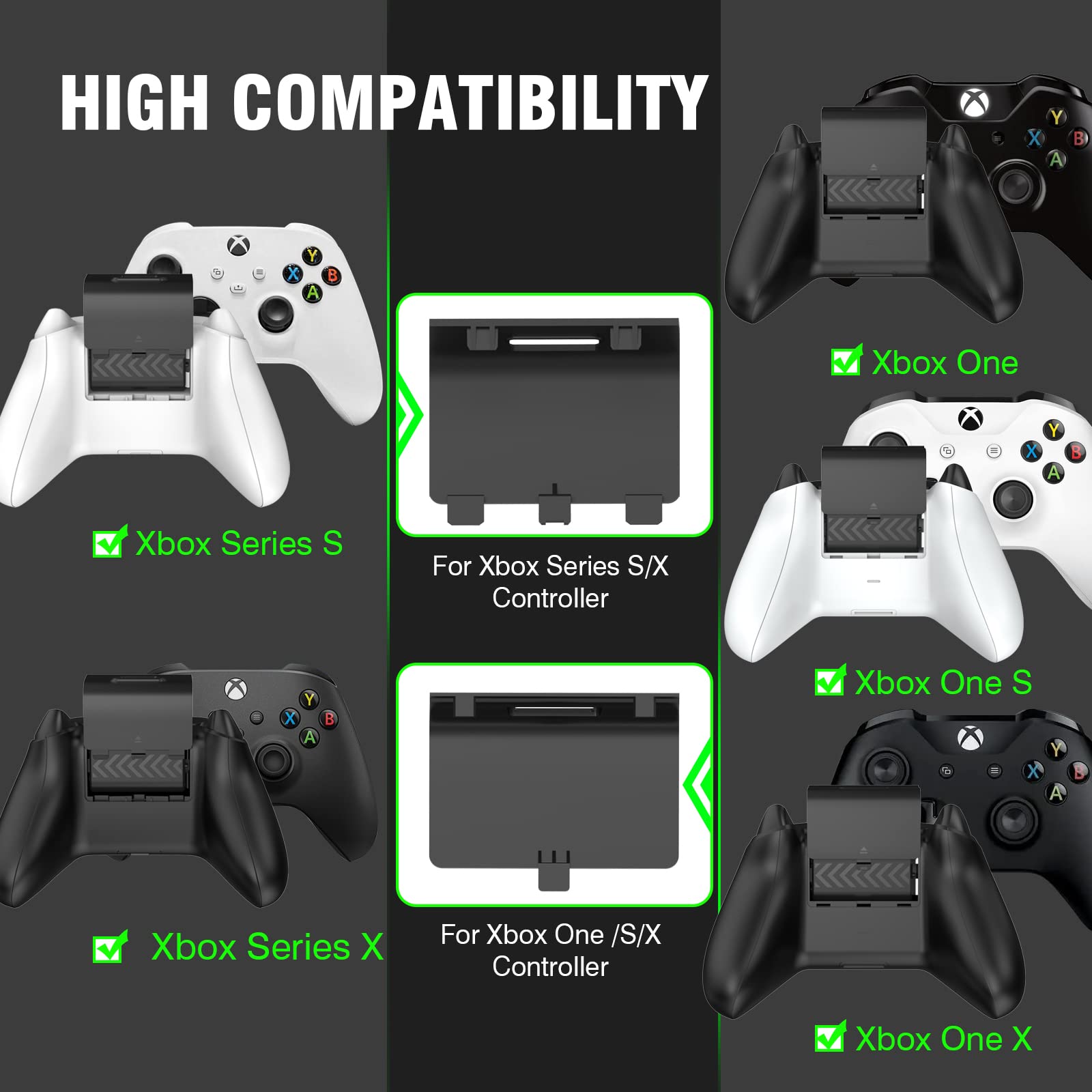 Dobe Xbox Controller Charger, Xbox Controller Charging Station Compatible with Xbox Series X/S/One/One X/One S/One Elite, Two Fast Charging Docking Station with 2 x 800mAh Rechargeable Battery Packs