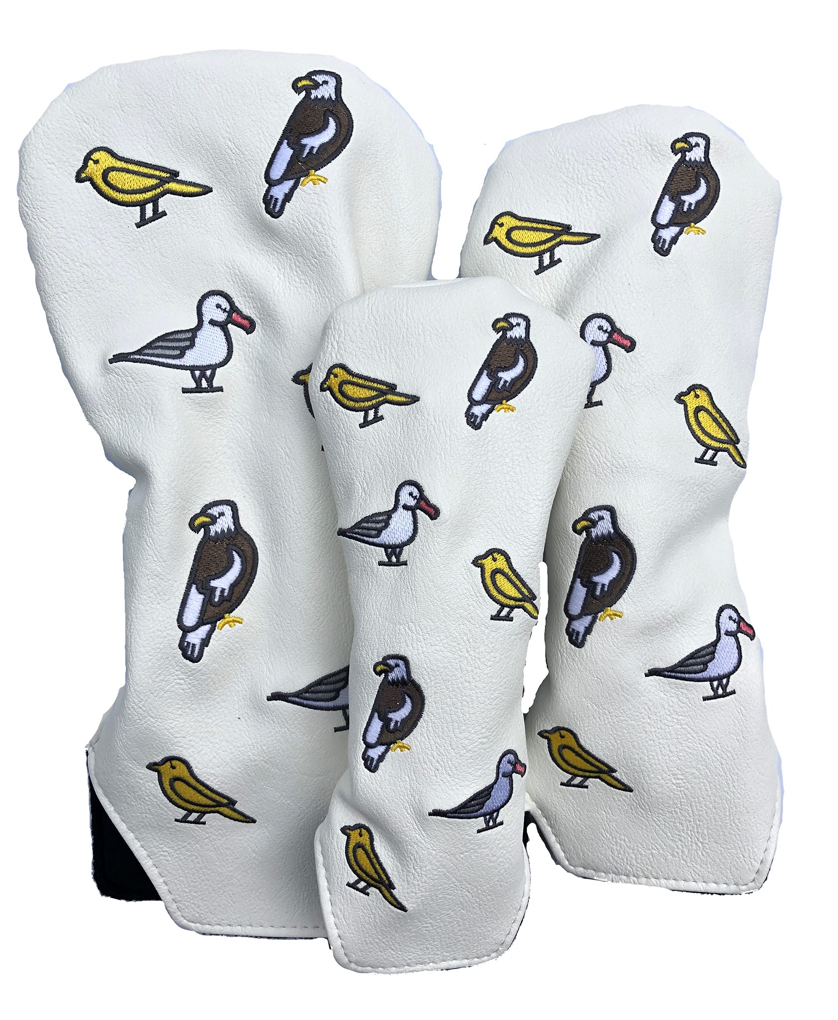 E9 Golf Fore The Birds Golf Head Cover - Synthetic Leather Golf Head Covers with Soft Fur Lining - Golf Club Covers with Unique V Shape Design Opening - Driver, White