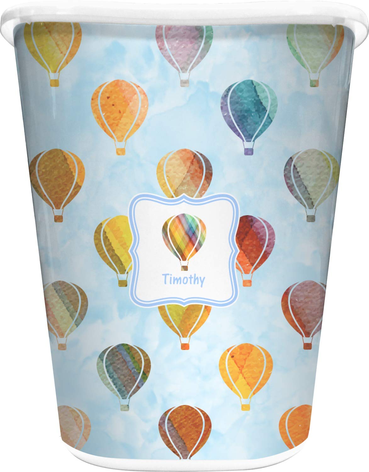 RNK Shops Personalized Watercolor Hot Air Balloons Waste Basket - Single Sided (White)