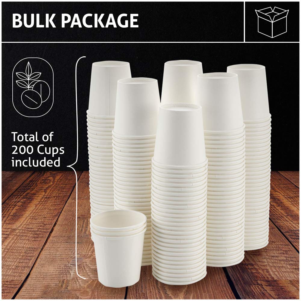 DOBI [200 Pack] 4 oz. Espresso Paper Cups - Small Disposable White Hot Paper Coffee Cups for Espresso, Macchiato, Cortado and More