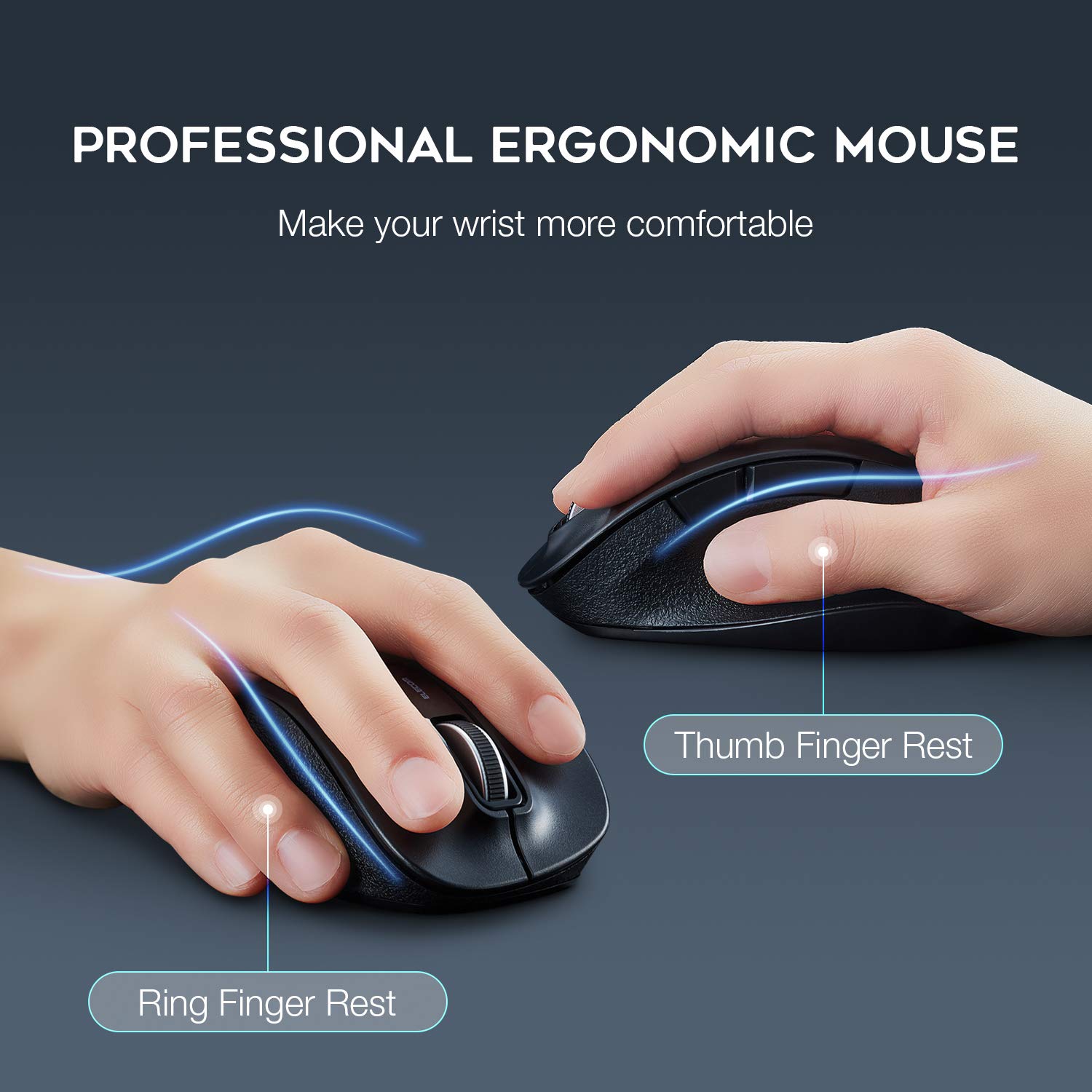 ELECOM Wireless Mouse 2.4GHz Ergonomic Design with USB Nano Receiver, Silent, Quiet Click 5 Button, for Windows and Mac, Large Size (M-XGL10DBSBK-US)