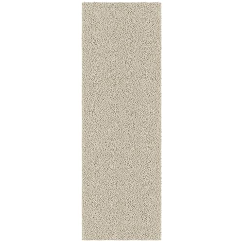Ottomanson Indoor Solid Shag Design Rubber Back 2x6 Soft Pile Shag Runner Rug for Hallway, Entryway, Kitchen, Living Room, Bedroom, Bathroom, 2' x 6', Cream