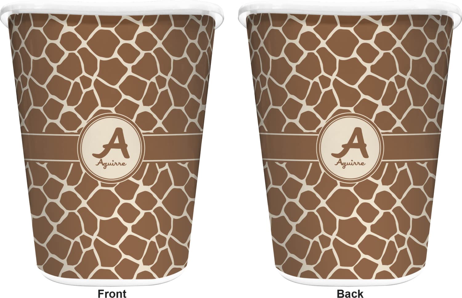 RNK Shops Personalized Giraffe Print Waste Basket - Double Sided (White)