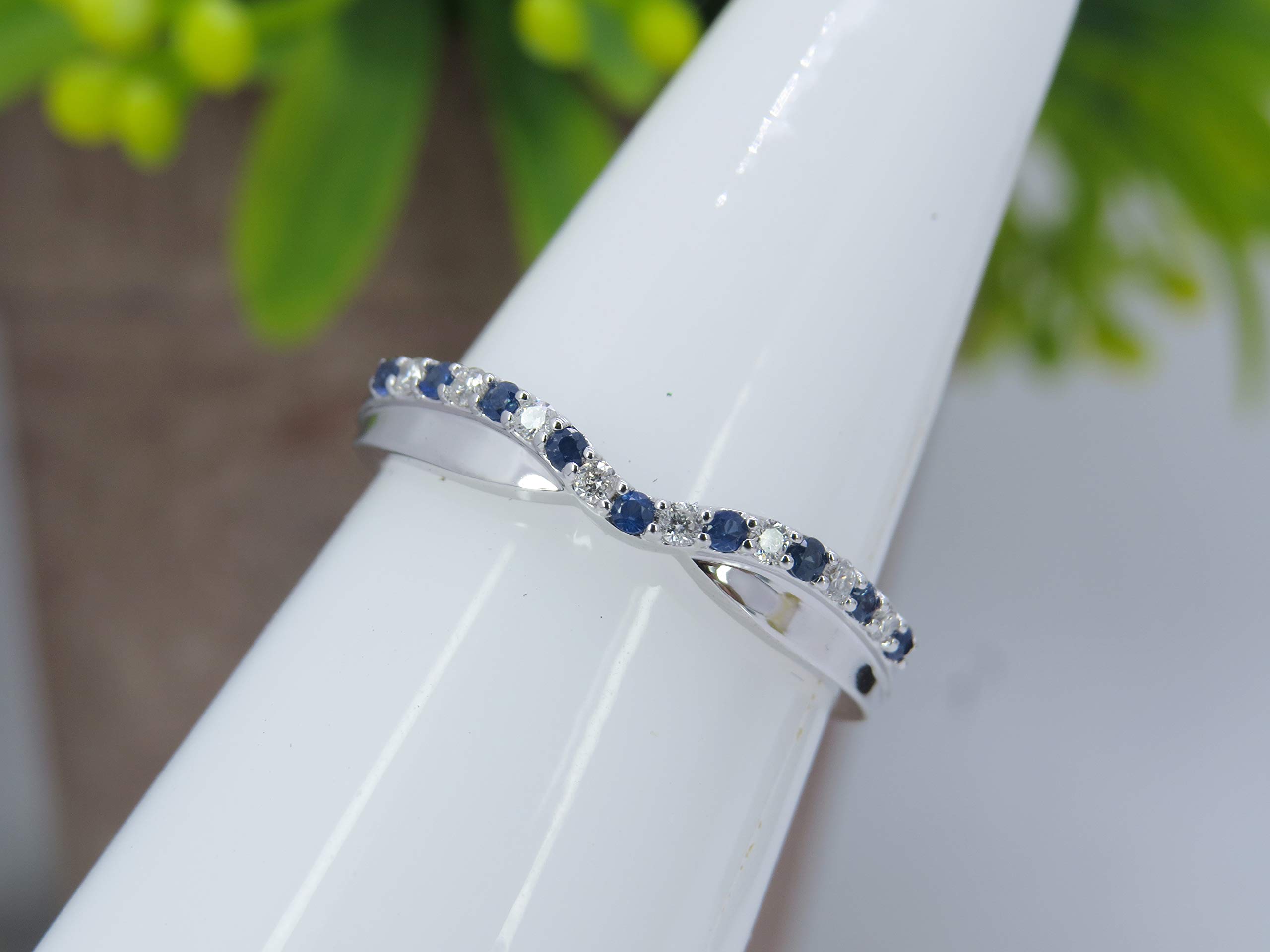 Dazzlingrock Collection Round Blue Sapphire & White Diamond Anniversary Wedding Contour Guard Band in 14K White Gold, Size 9