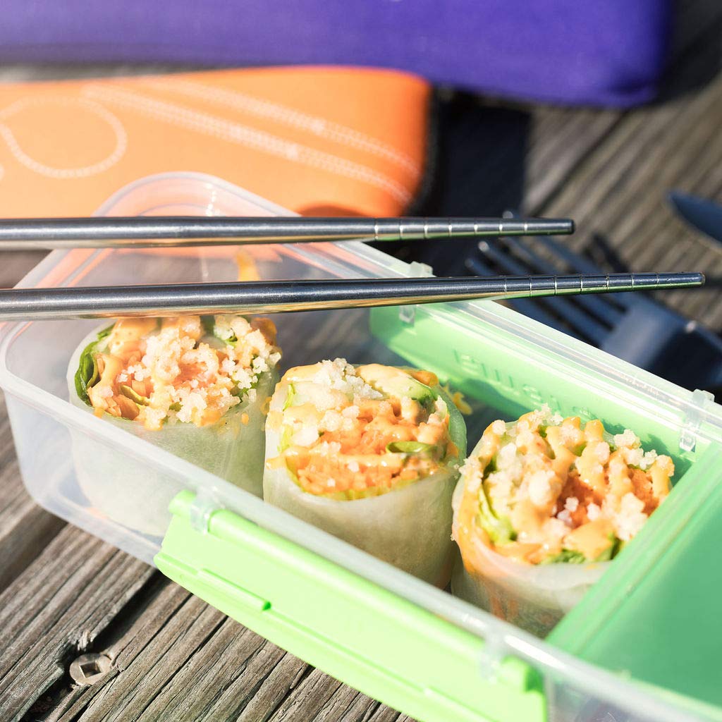 Roaming Cooking Reusable Travel Utensils with Case | Fork and Spoon Set with Knife, Chopsticks and Optional Reusable Straw– Office, Travel, or Camping Accessories| Lightweight Sturdy Reusable Utensils