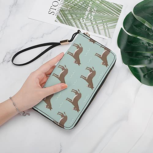 FunnyStar Donkey Women's Long RFID Hand Wallet Wristlet Clutch Purse PU Leather Handbag with Wrist Strap